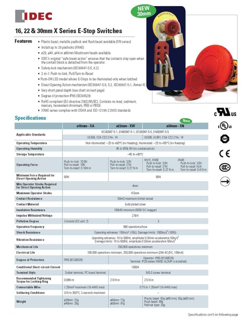 IDEC E-Stop Safety Switches and Pushbuttons